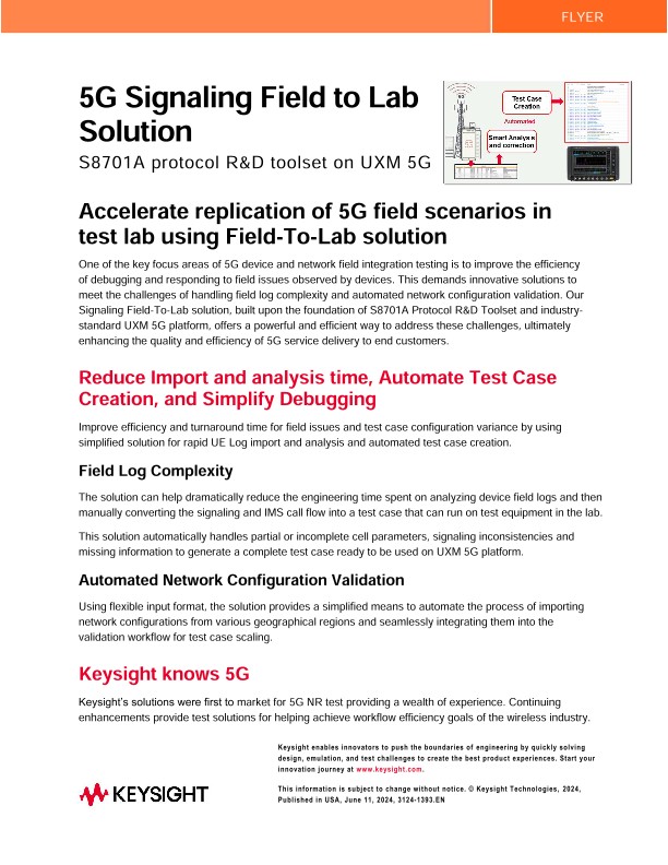 5G Signaling Field to Lab Solution PDF Asset Page | Keysight